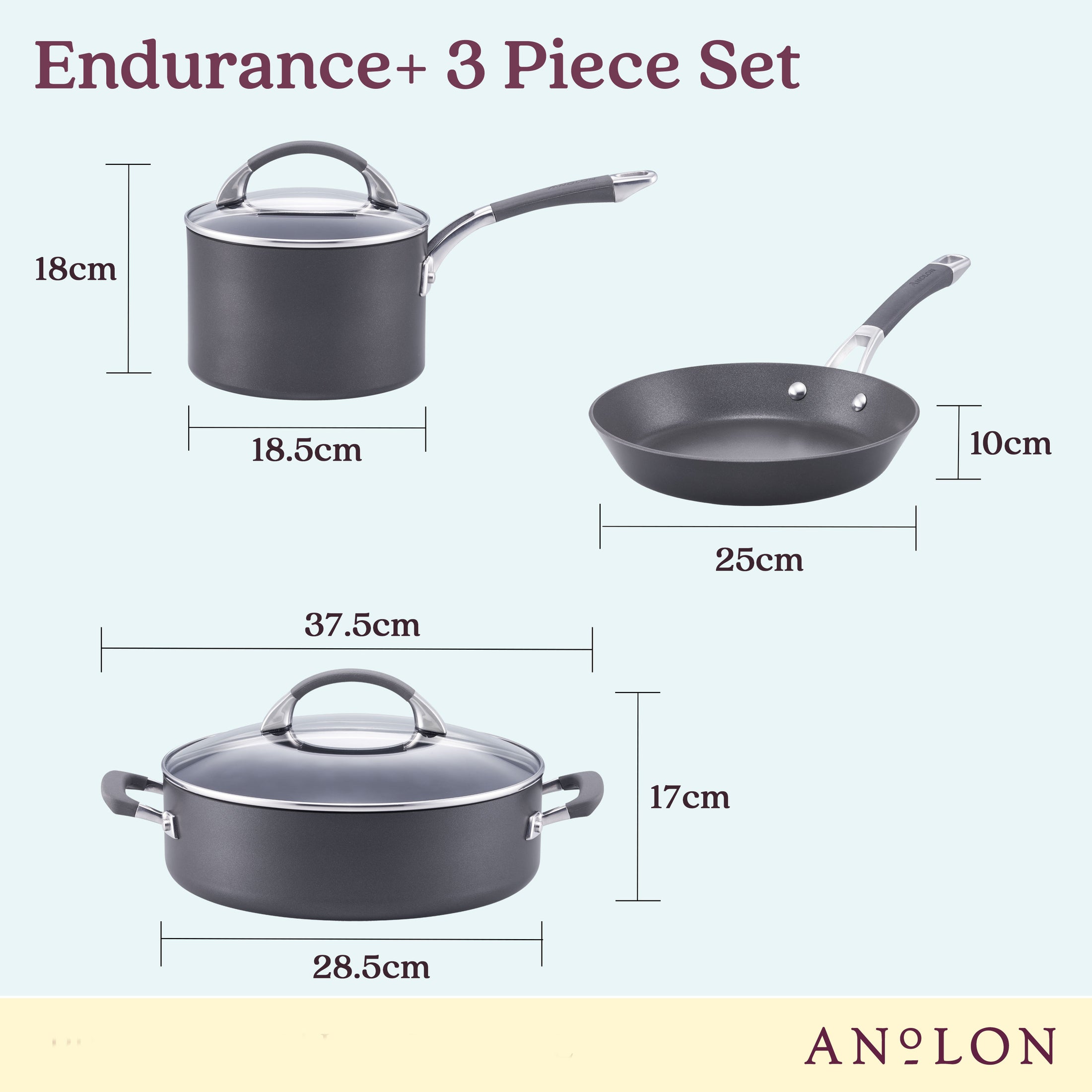 Anolon Endurance+ Nonstick Induction 3 Piece Cookware Set | Anolon ...